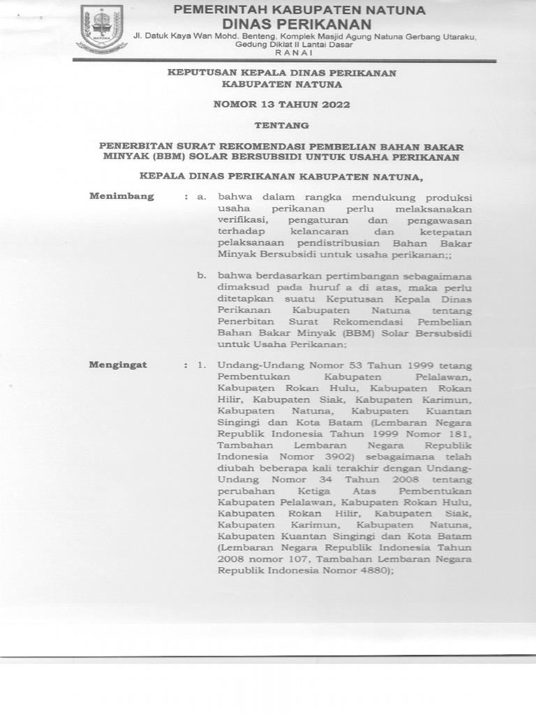 SK Penerbitan Rekom BBM Solar Subsidi | PDF