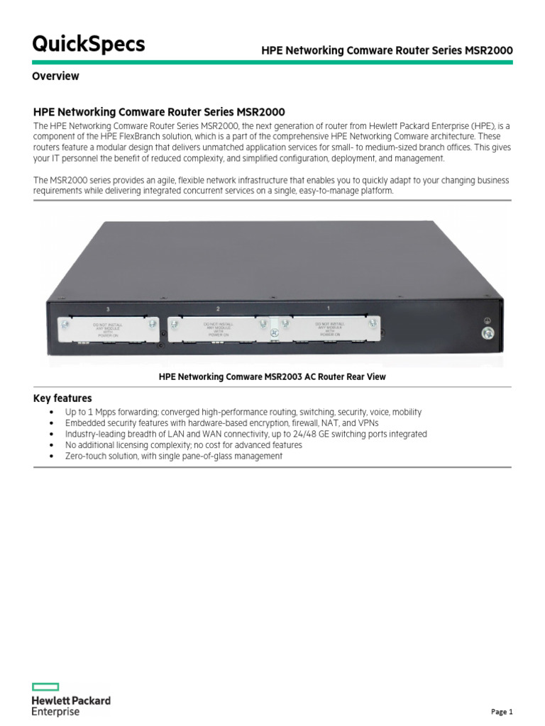 HPE Networking Comware Router Series MSR2000-c04123120 | PDF | Networking | Multiprotocol Label ...