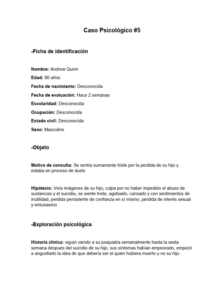 Caso Psicológico #5 | PDF