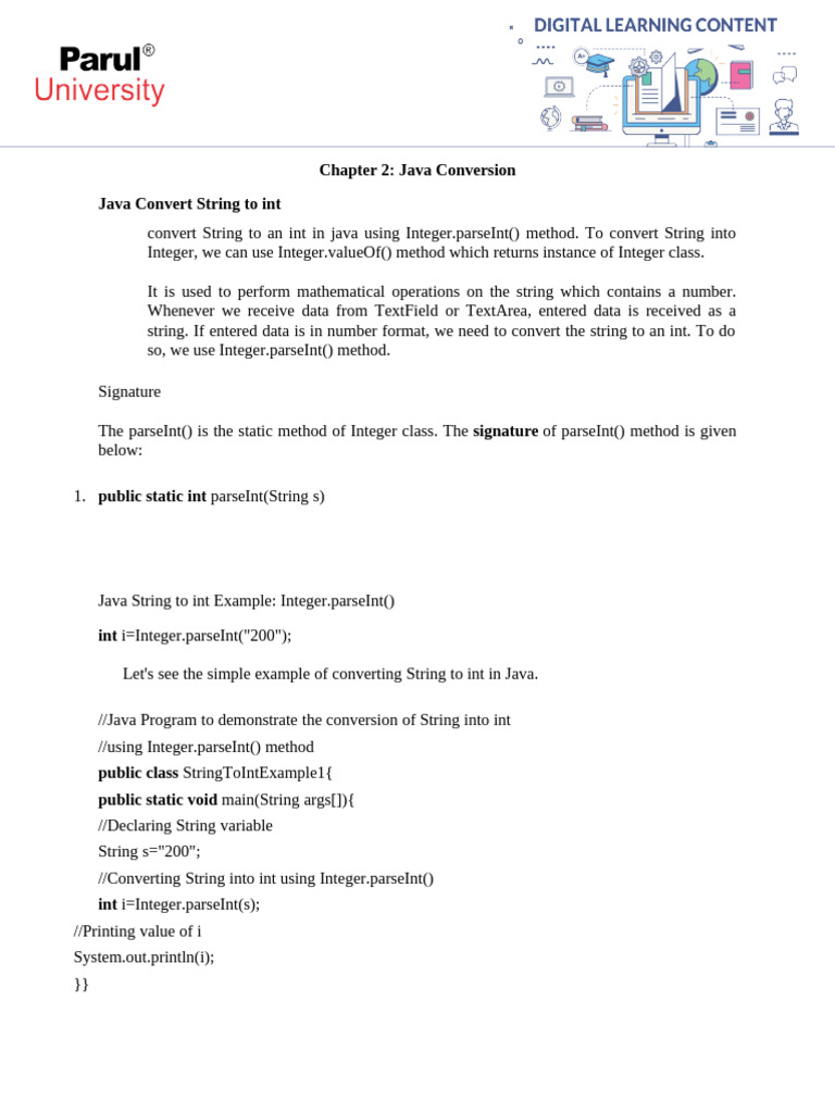 Chapter 2 - Java Conversion | PDF | Integer (Computer Science) | String ...