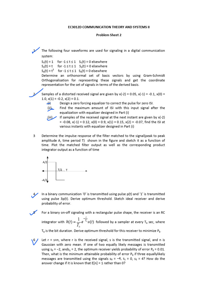 2023 EC3012D CTS 2 Problem Sheet 2 | Download Free PDF | Amplitude | Electronics