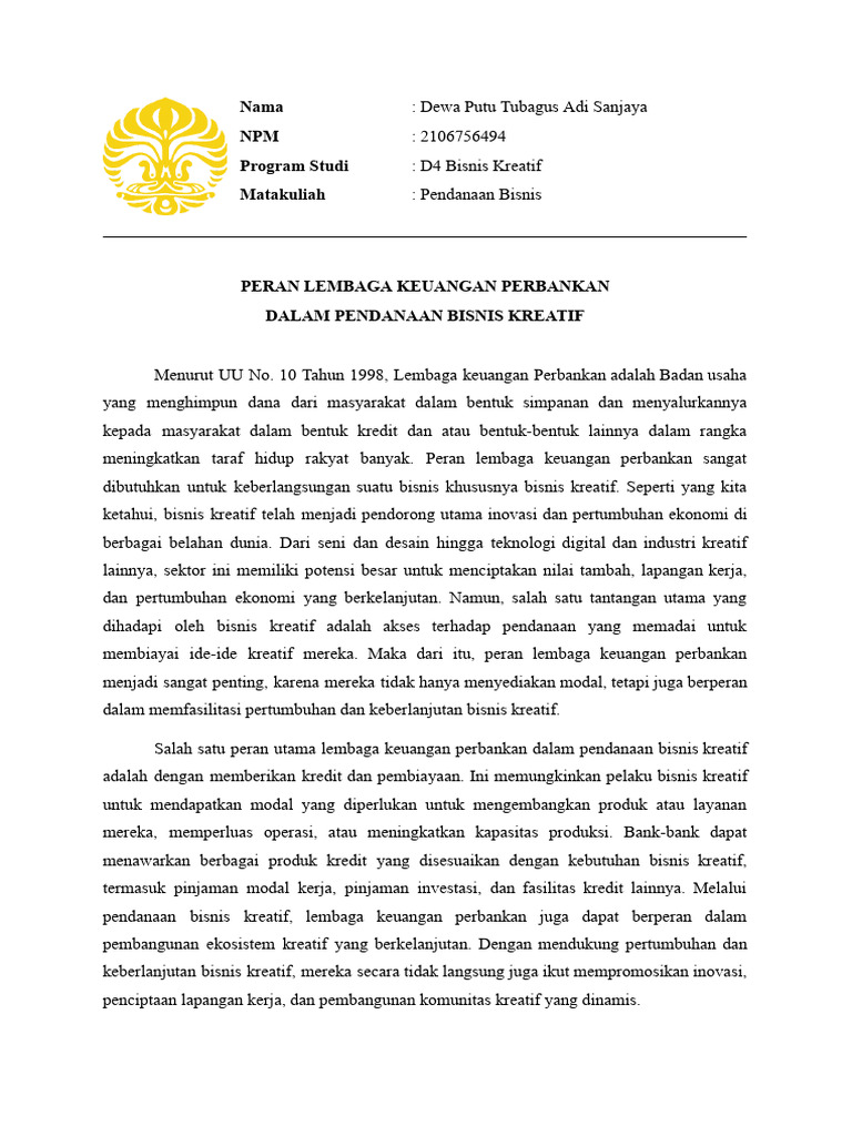 Dewa Putu Tubagus Adi Sanjaya - 2106756494 - Peran Lembaga Keuangan ...