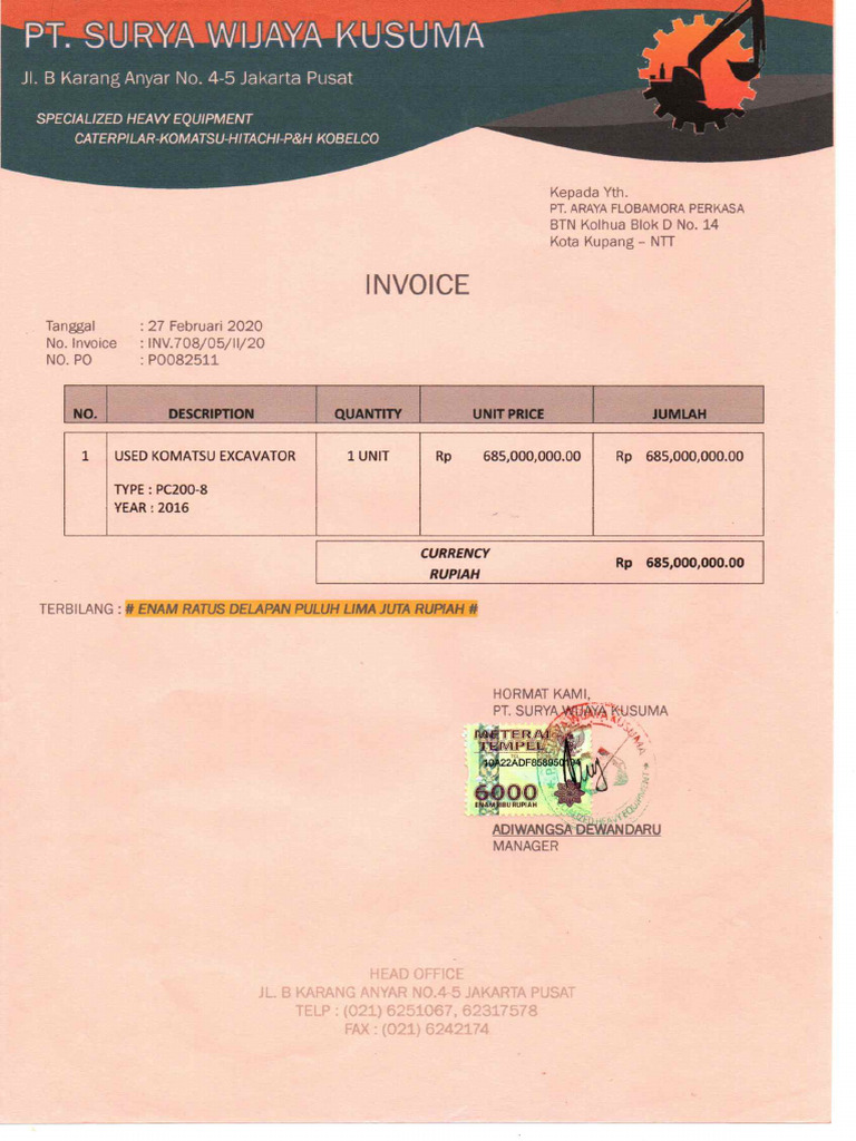 Exa Komatsu PC 200 8 2016 | PDF