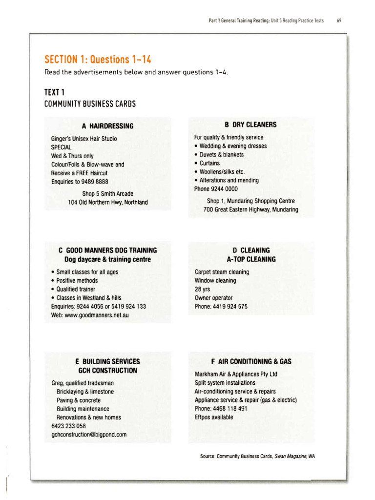 Practice Test 1 - Reading General Training | PDF