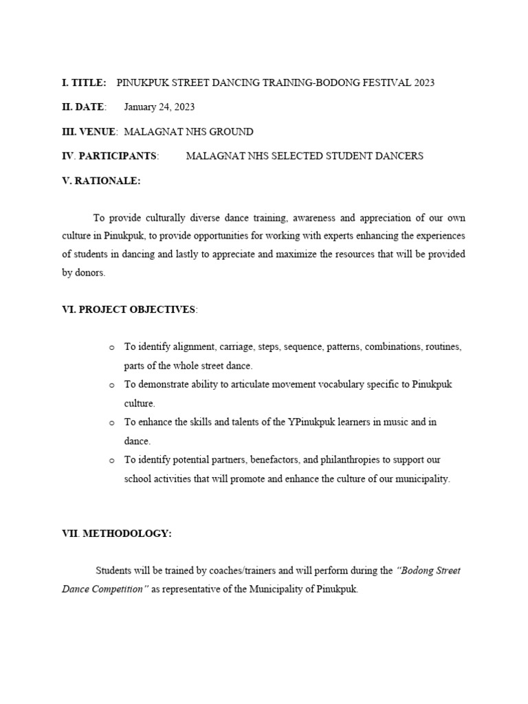 Proposal On Street Dance Vice Mayor Final | PDF | Cognition | Learning