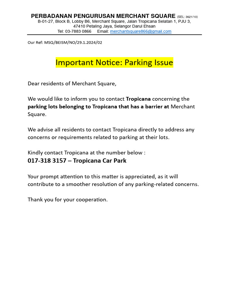 Tropicana Parking Lot Notice | PDF