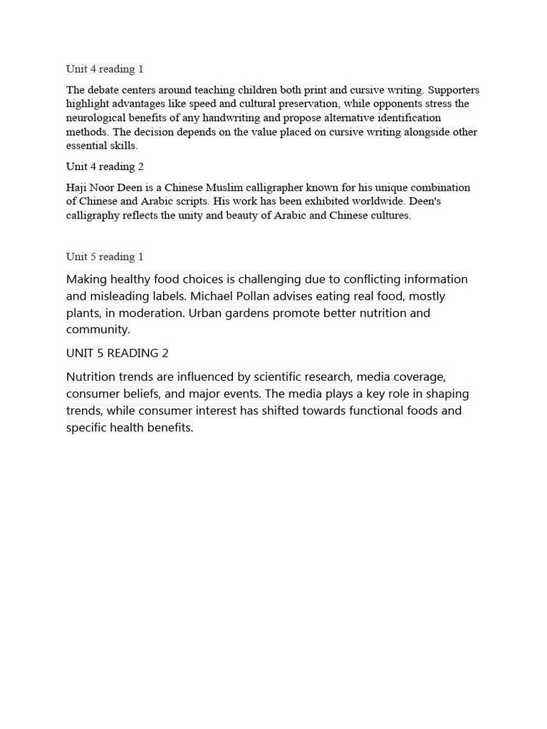 Unit 4 Reading 1 | PDF | Fat | Nutrition