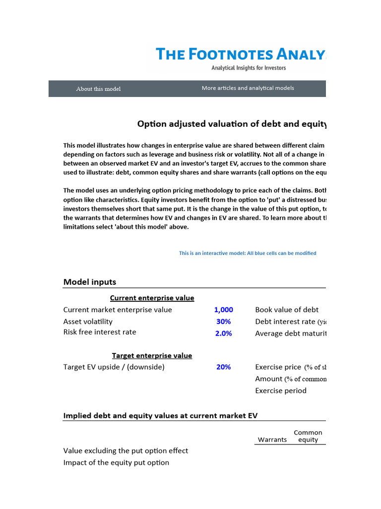 Enterprise Value Claims Model | PDF | Option (Finance) | Stocks
