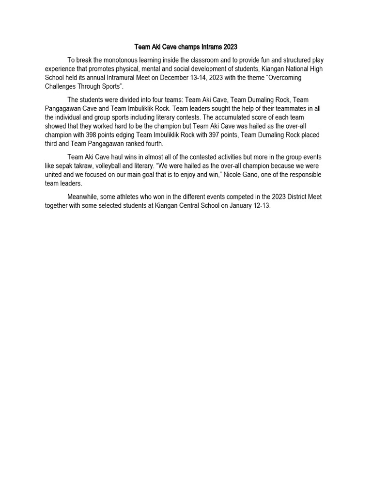 Intram's Over-All Champion | PDF