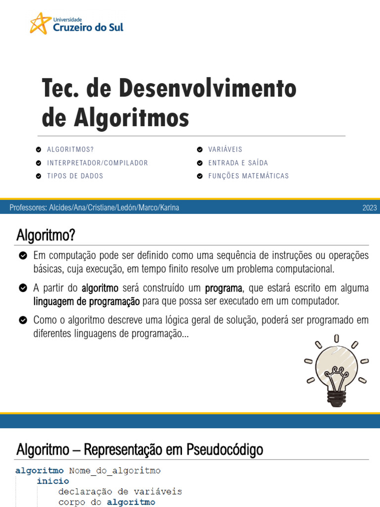 Algoritmos Variáveis Entrada E Saída Pdf Algoritmos Linguagem