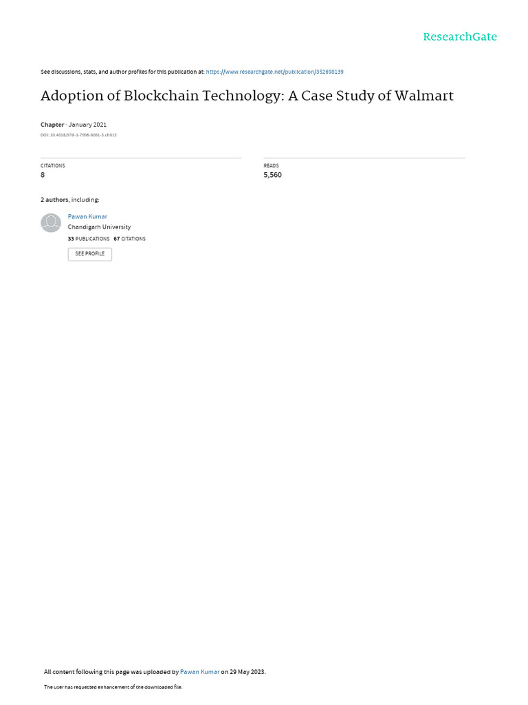 Adoption of Blockchain Technology A Case Study of Walmart | PDF | E ...