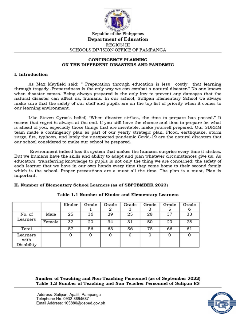 SDRRMC Contingency Plan 2022 2024 | Download Free PDF | Emergency ...