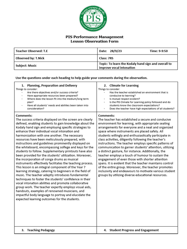 T.E Formal Lesson Observation Form AY23-24 | PDF | Teachers | Human ...