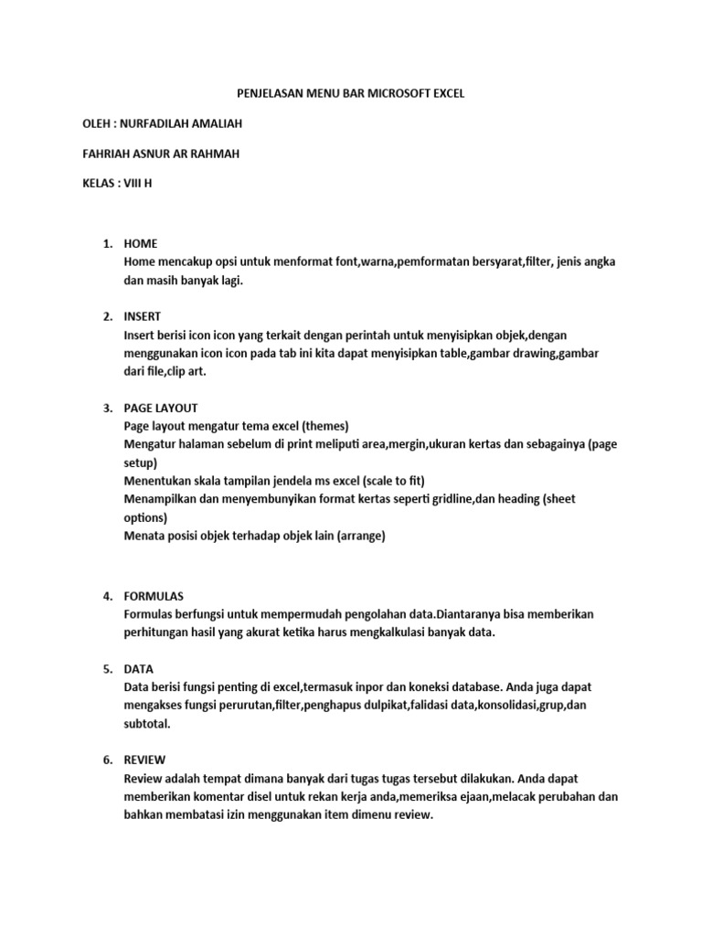 Penjelasan Menu Bar Microsoft Excel | PDF | Seni | Teknologi & Rekayasa