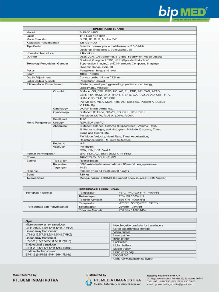 Bib MED - USG 301 - Probe Convex, Trolley, UPS | PDF