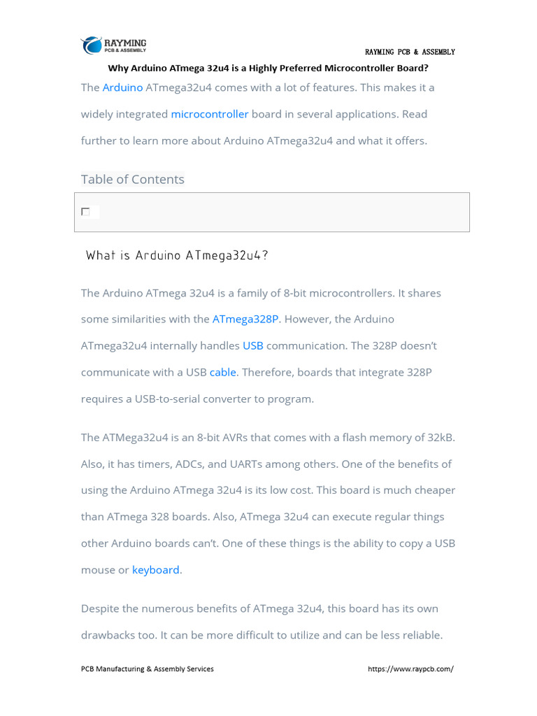 Why Arduino ATmega 32u4 Is A Highly Preferred Microcontroller Board | PDF | Usb | Microcontroller