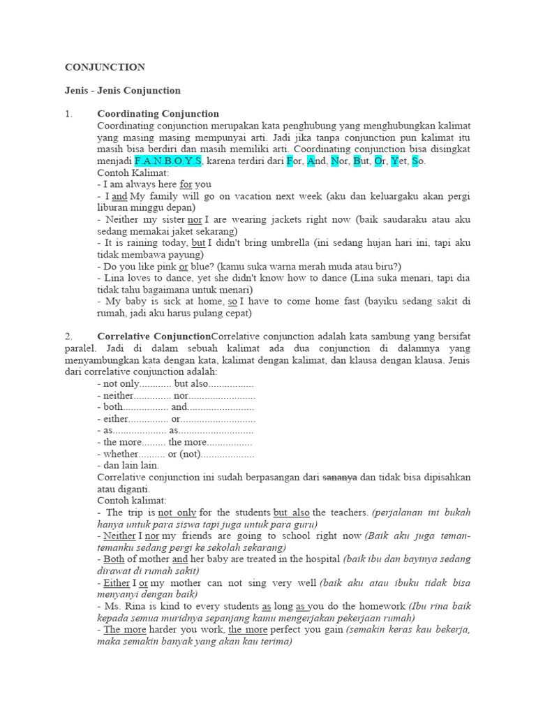 CONJUNCTION Materi Kelas 8 SMSTR 2 | PDF