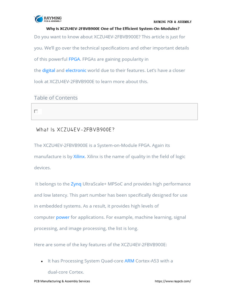 Why Is XCZU4EV-2FBVB900E One of The Efficient System-On-Modules | PDF | Field Programmable Gate ...