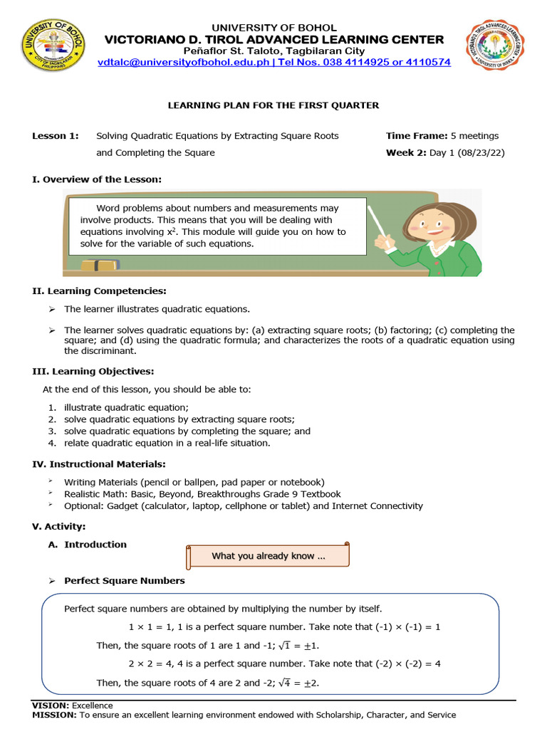 Math 9 Q1 Week 1 | Download Free PDF | Quadratic Equation | Equations