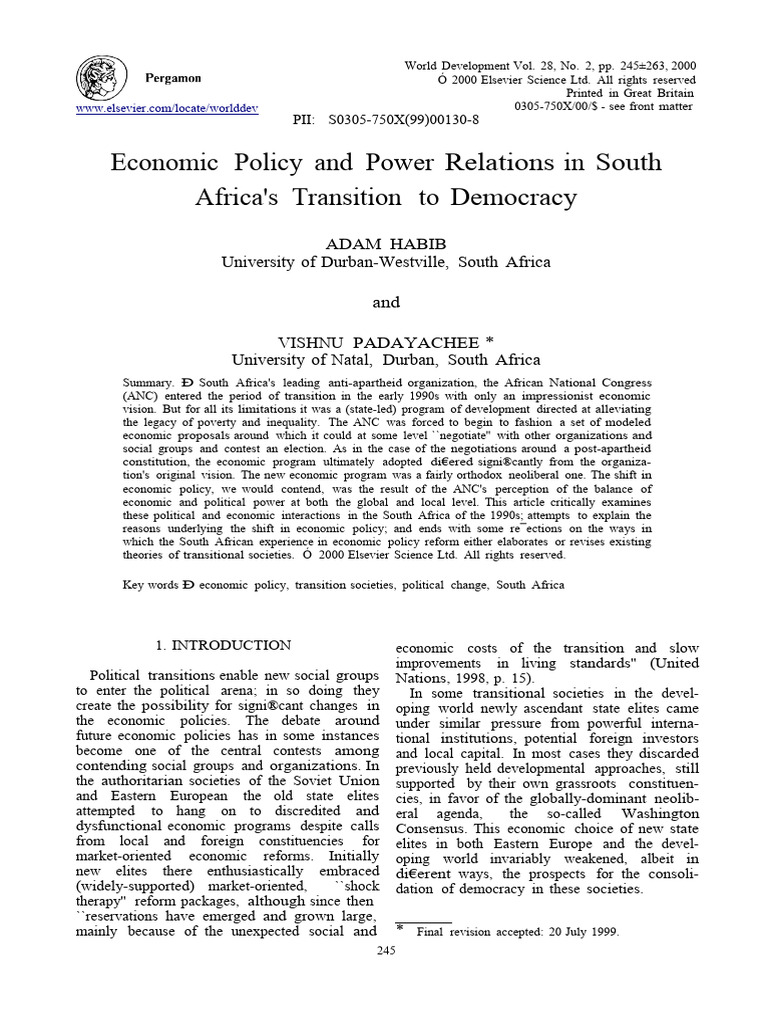Economic Policy and Power Relations in S | PDF | African National ...