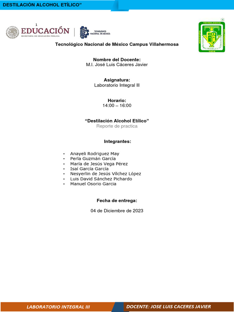Destilación de Alcohol Etílico en Laboratorio | PDF | Destilación | Etanol