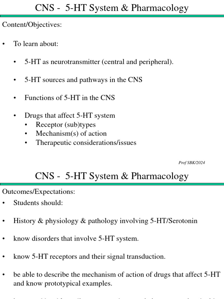 5-HT Pharmacology 2024 | PDF | Serotonin | Tryptophan