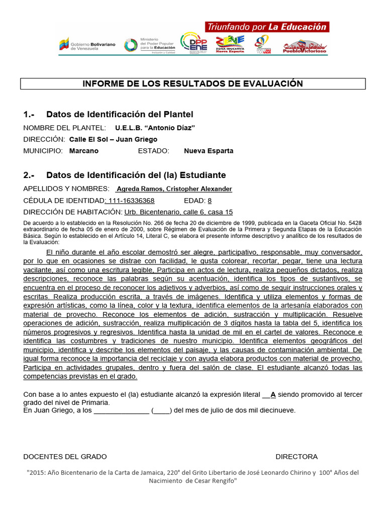 INFORME RESULTADOS DE EVALUACIÓN 2do B | PDF