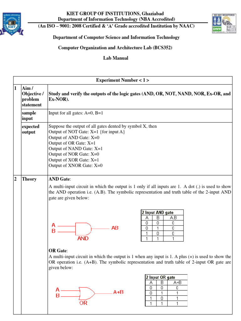 COA - Lab Manual 2023-24 - Solutions | PDF | Logic Gate | Digital ...