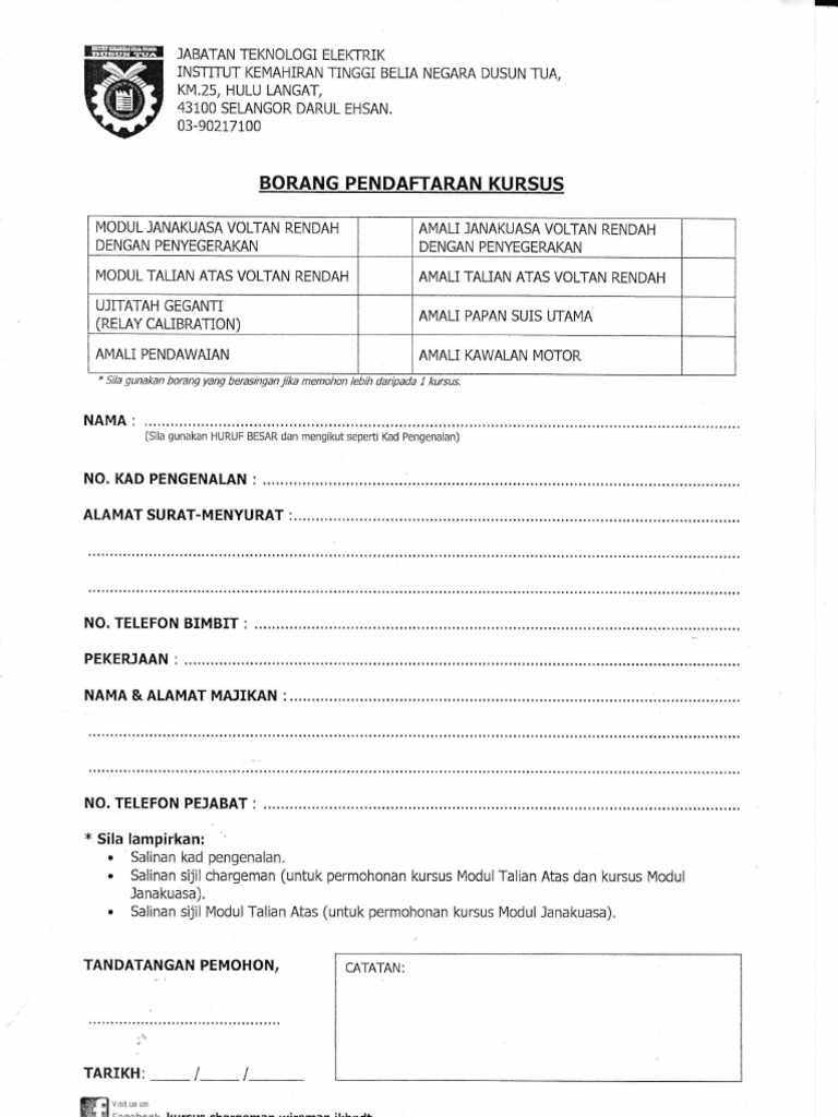 Borang Kursus Elektrik | PDF