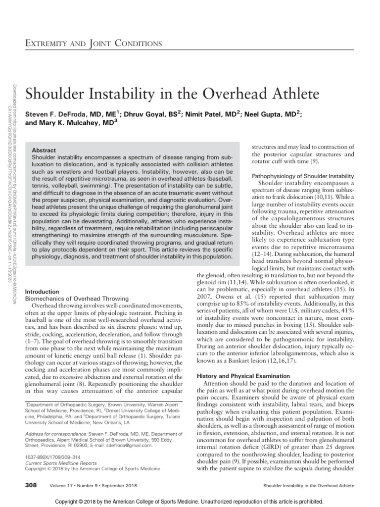 Shoulder Instability in The Overhead Athlete | PDF