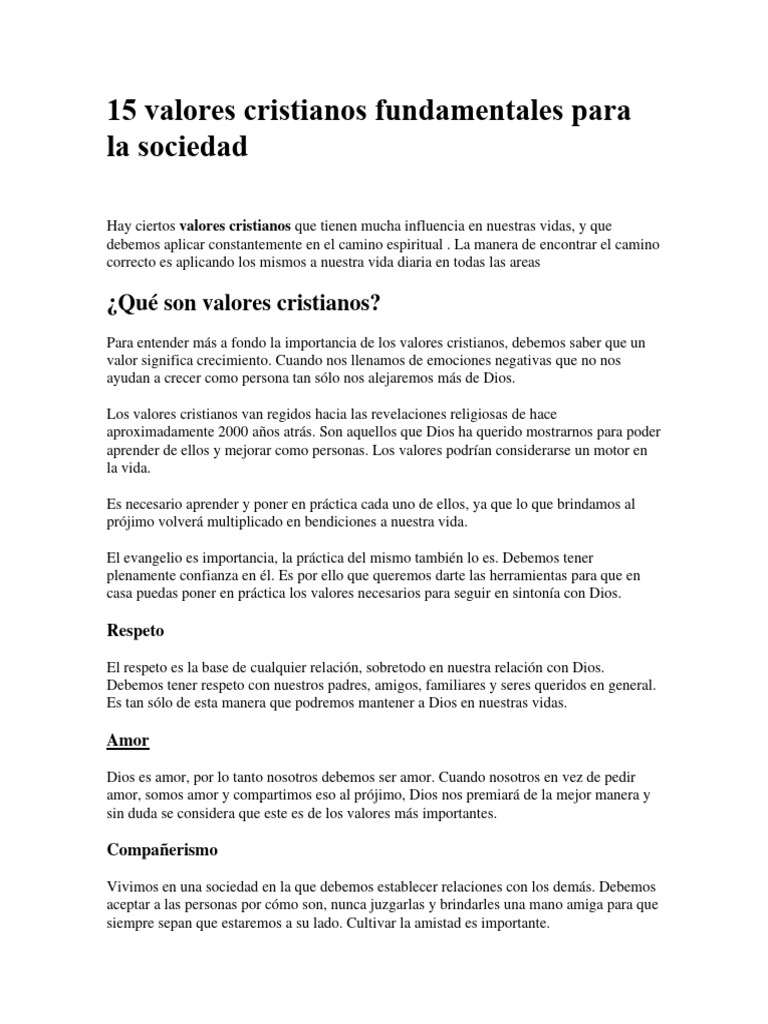 15 Valores Cristianos Fundamentales para La Sociedad | Descargar gratis ...