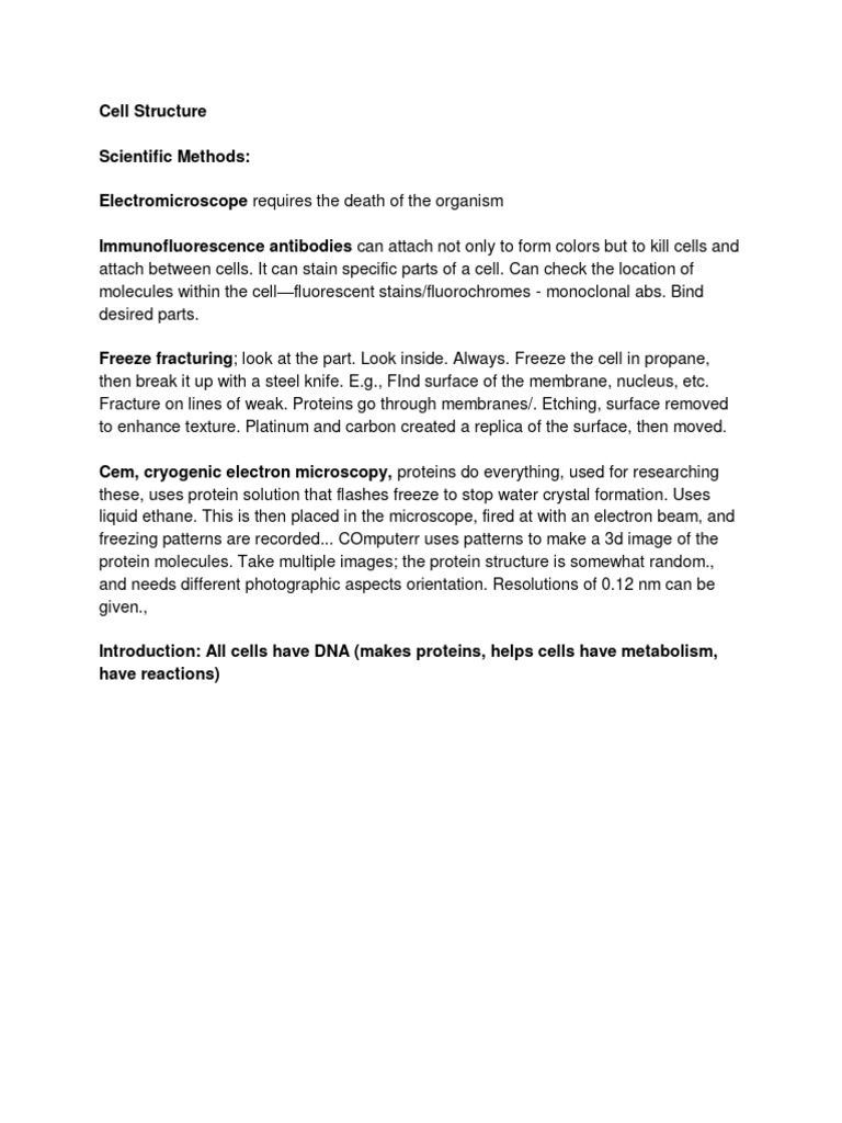 Cell Structure Notes Grade 11 IB Biology SL | PDF | Cellular ...