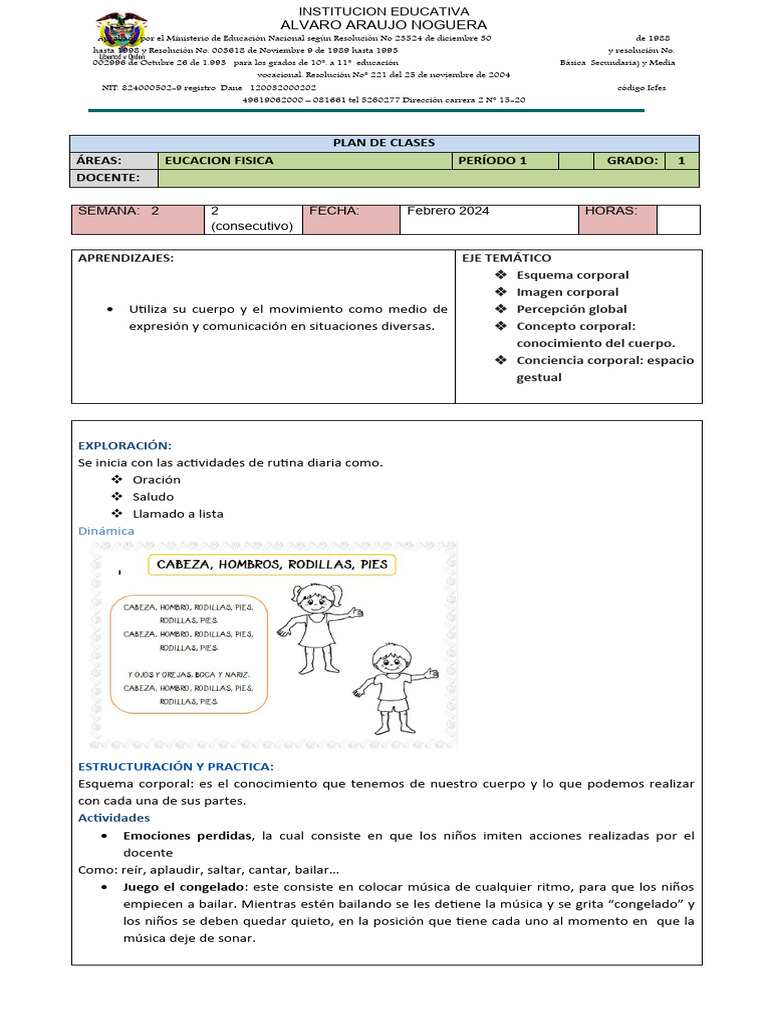 Plan de Clase - Educacion Fisica | PDF
