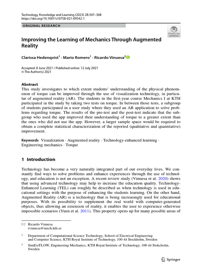 Improving The Learning of Mechanics Through Augmented Reality | PDF ... Improving The Learning of Mechanics Through Augmented Reality | PDF ...