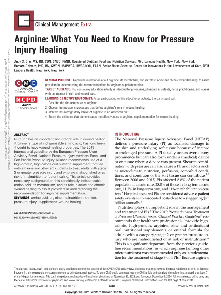Arginine. What You Need To Know For Pressure Injury Healing. 2021 | PDF ...
