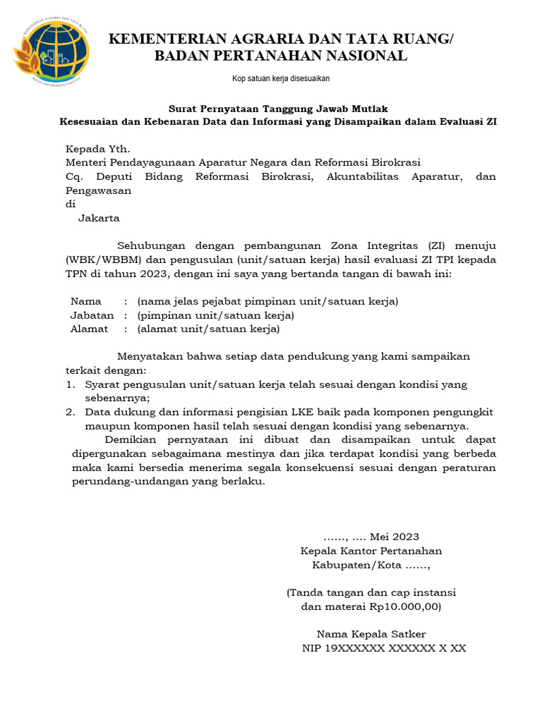 Contoh Format SPTJM | PDF