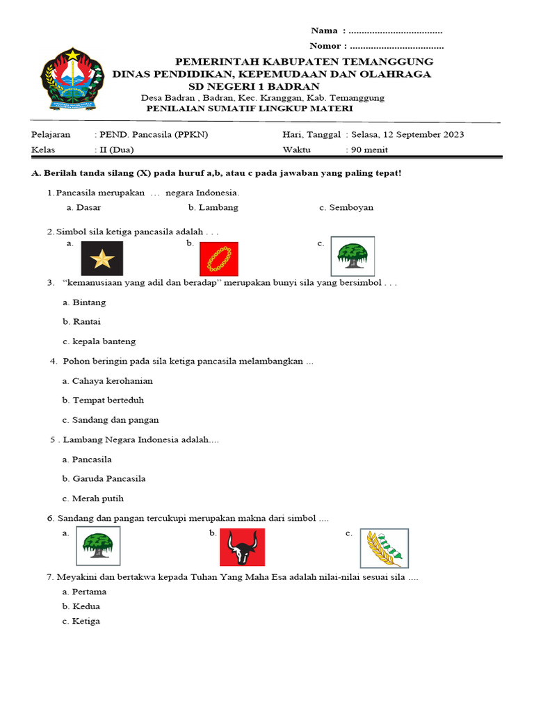Sumatif Lingkup Materi Kelas 2 PPKN | PDF | Olahraga & Rekreasi | Griya & Taman