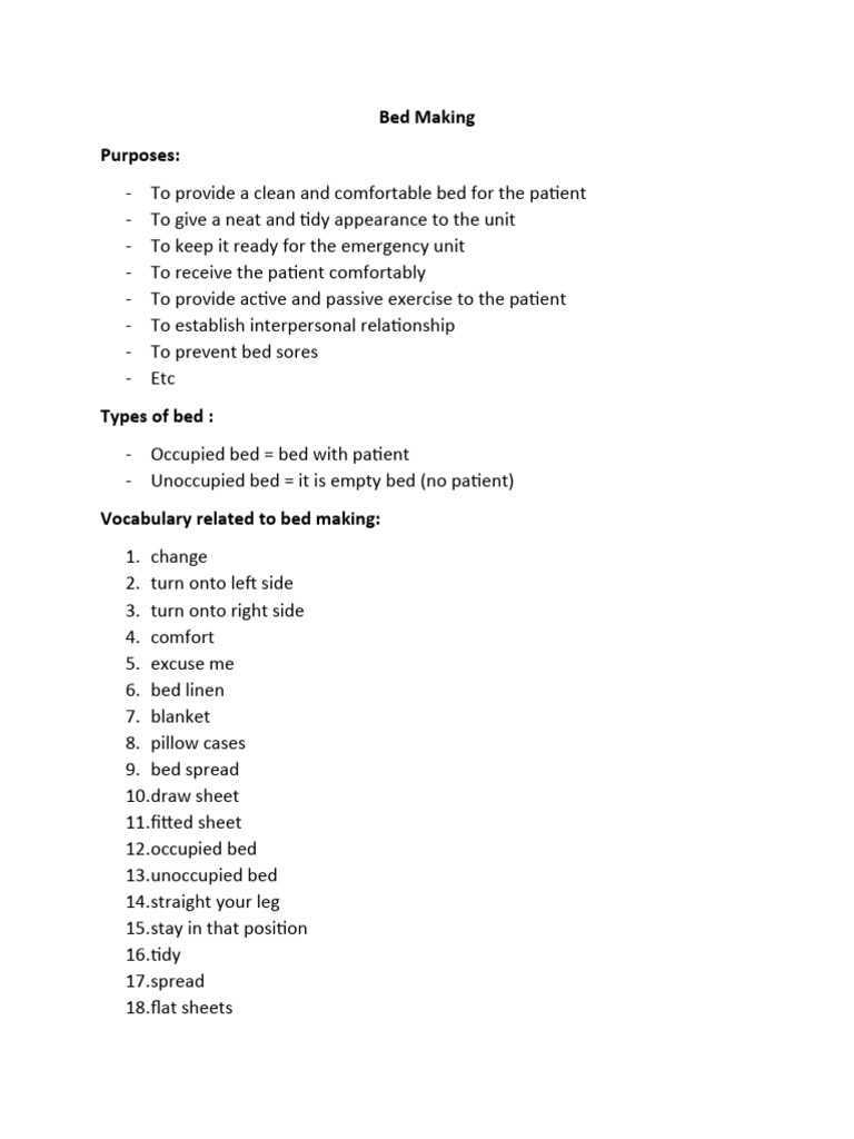Bed Making (Nursing) | PDF | Bed | Bedding