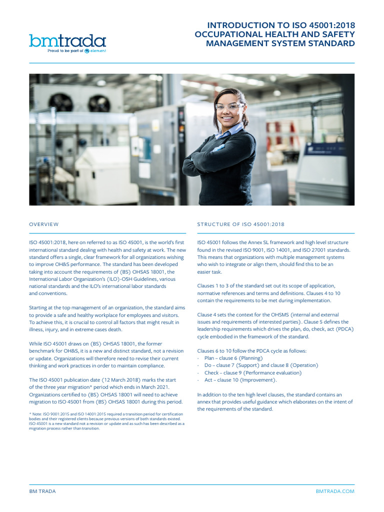 BM TRADA Introduction To ISO 45001 | PDF | Occupational Safety And Health | Risk