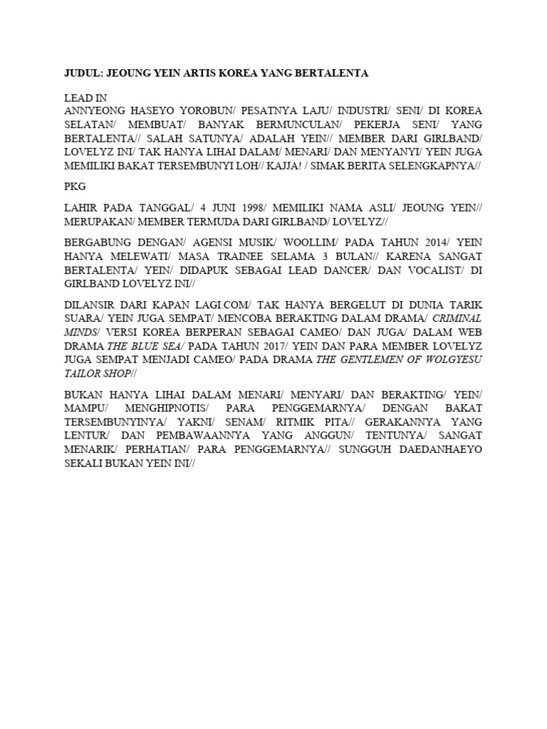 Jeong Yein: Talenta Multidimensi Korea | PDF