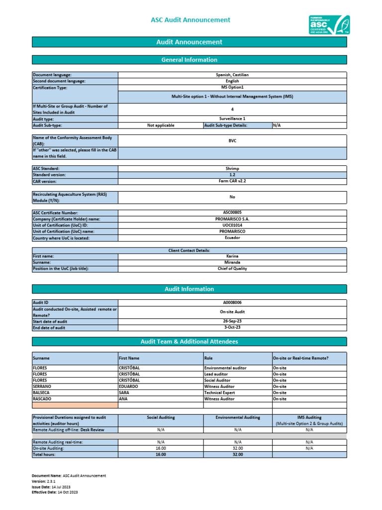 A0007910Form3 PROMARISCO-SA1 | PDF | Audit | Business
