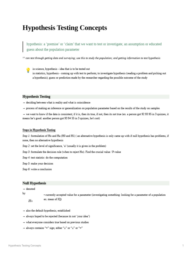 Hypothesis Testing Concepts | PDF | Statistical Hypothesis Testing ...