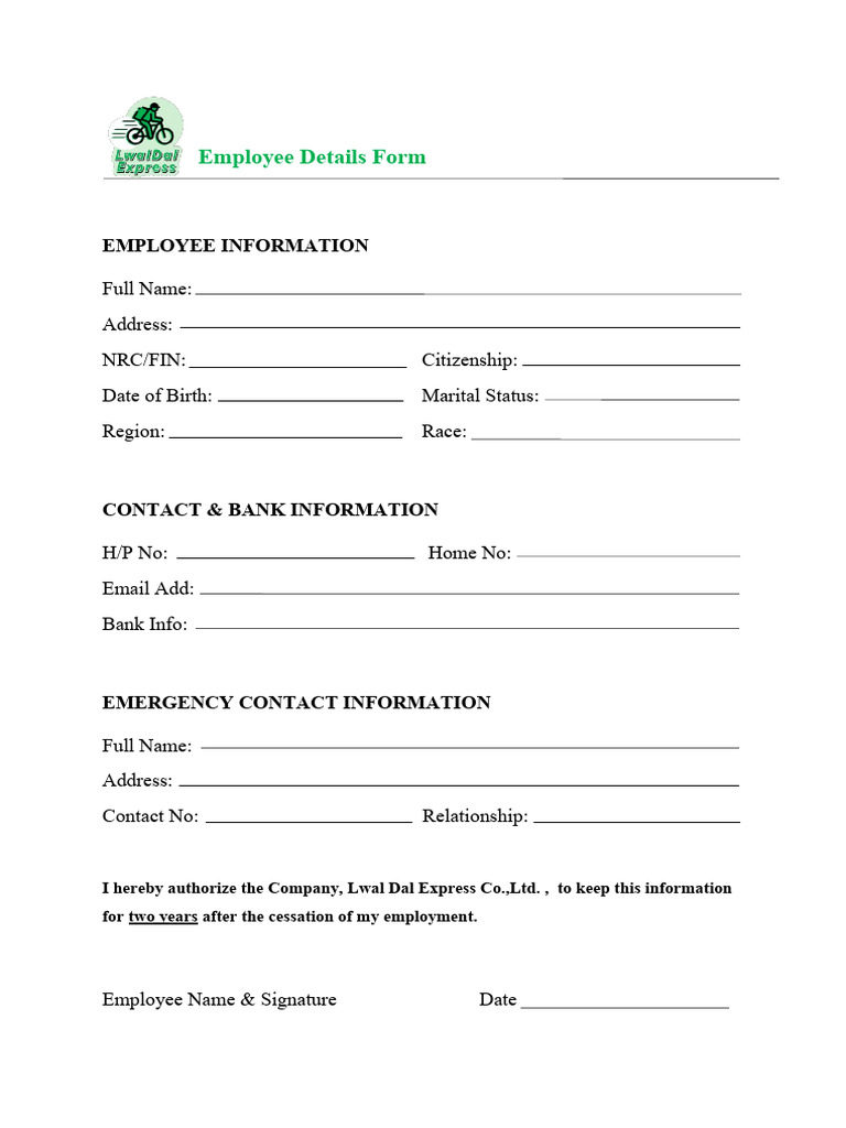 Employee Details Form - 1 | PDF