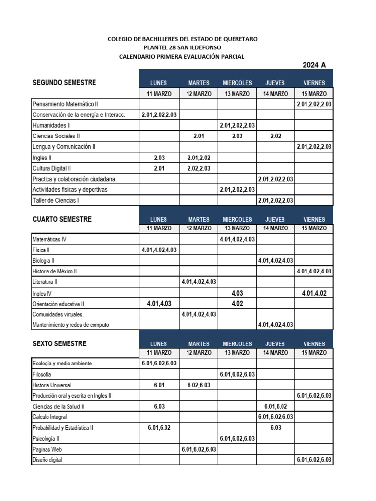Calendarios Examenes Parciales y Finales 2024-A | PDF | Science ...