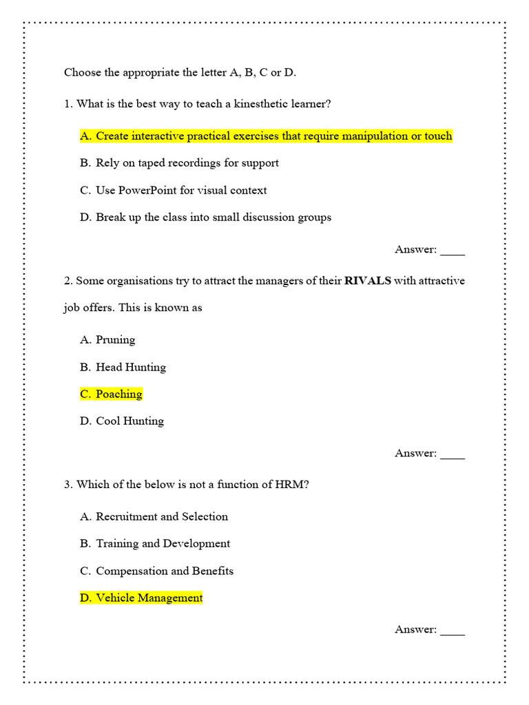 HR Management Exam Practice Questions | PDF | Employment | Salary
