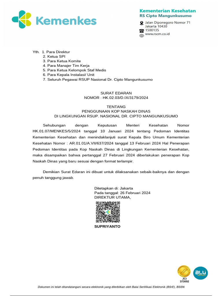 Surat Edaran Kop Naskah Dinas Baru | PDF