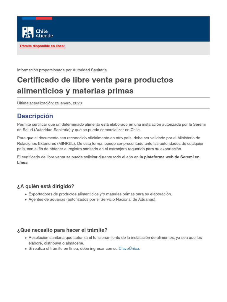 Certificado de Libre Venta para Productos Alimenticios y Materias Primas | PDF | aduana | Alimentos