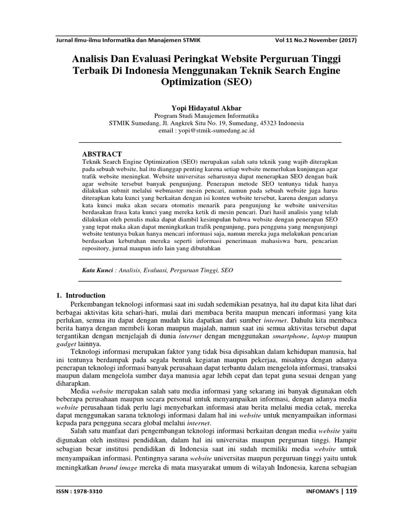 Analisis Dan Evaluasi Peringkat Website Perguruan Tinggi Terbaik Di Indonesia Menggunakan Teknik ...