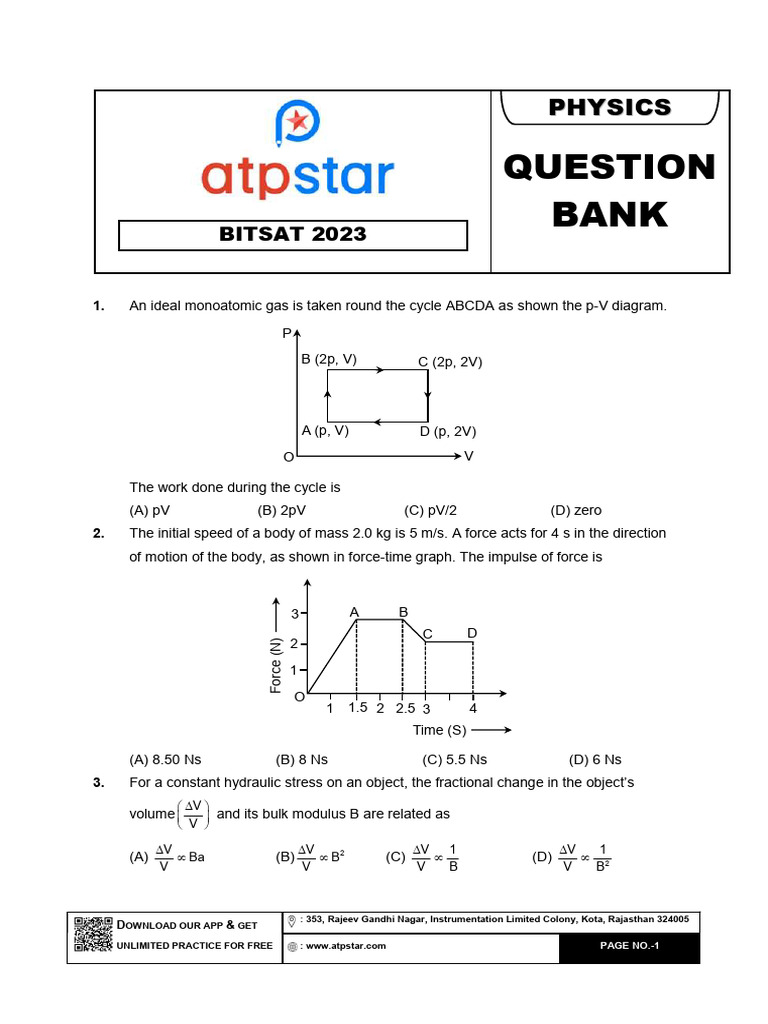 Physics BITSAT Question Bank | PDF | Force | Electronvolt