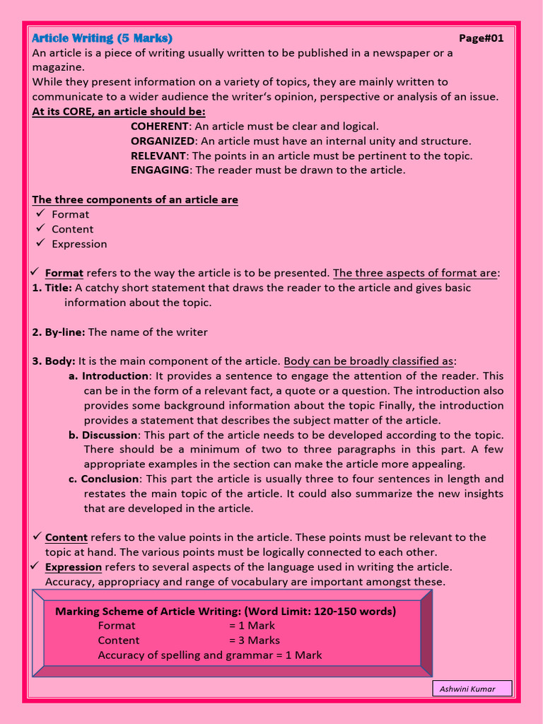 Article Writing Class 12 English | PDF | Women's Rights ...